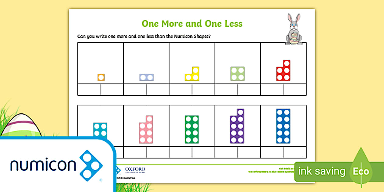 One More One Less Easter-Themed Numicon Shapes Worksheets
